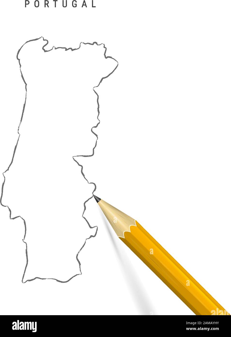 Portugal sketch outline map isolated on white background. Empty hand ...