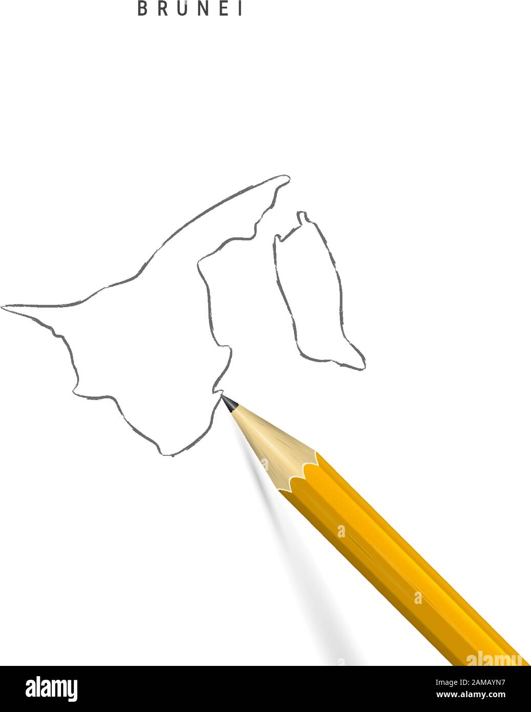 Brunei sketch outline map isolated on white background. Empty hand ...