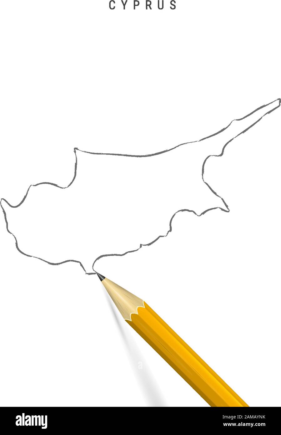 Cyprus sketch outline map isolated on white background. Empty hand ...