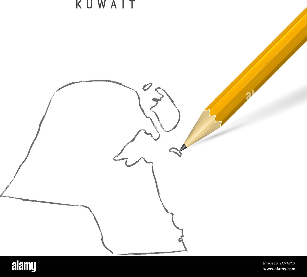Kuwait sketch outline map isolated on white background. Empty hand ...