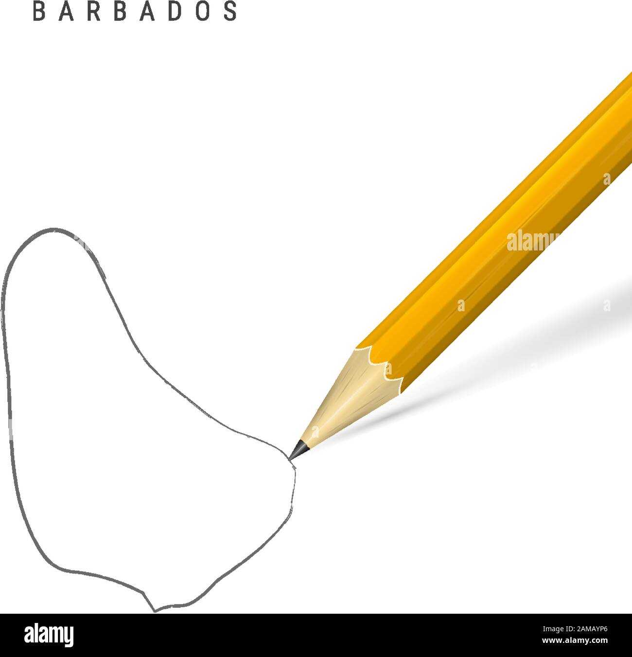 Barbados sketch outline map isolated on white background. Empty hand ...