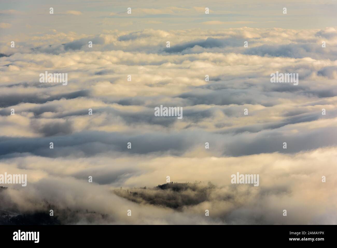 Above the Clouds. Top view. View from drone. Aerial bird's eye view ...