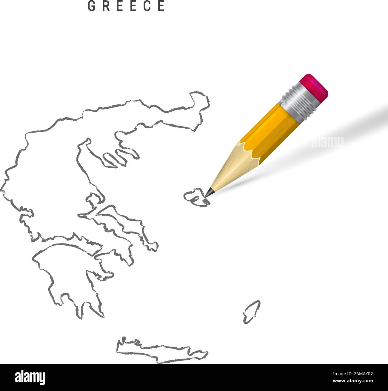 Greece sketch outline map isolated on white background. Empty hand ...
