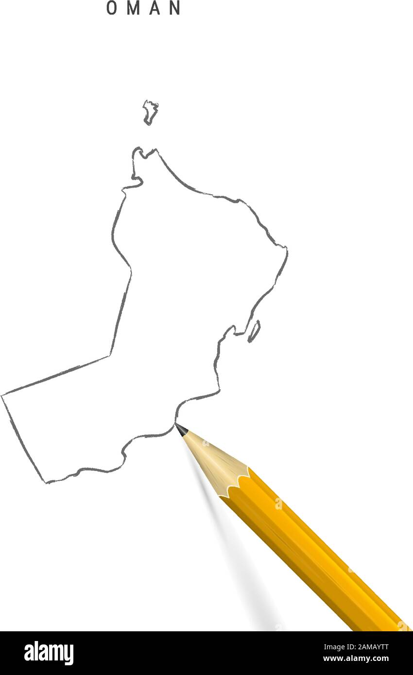Oman sketch outline map isolated on white background. Empty hand drawn ...