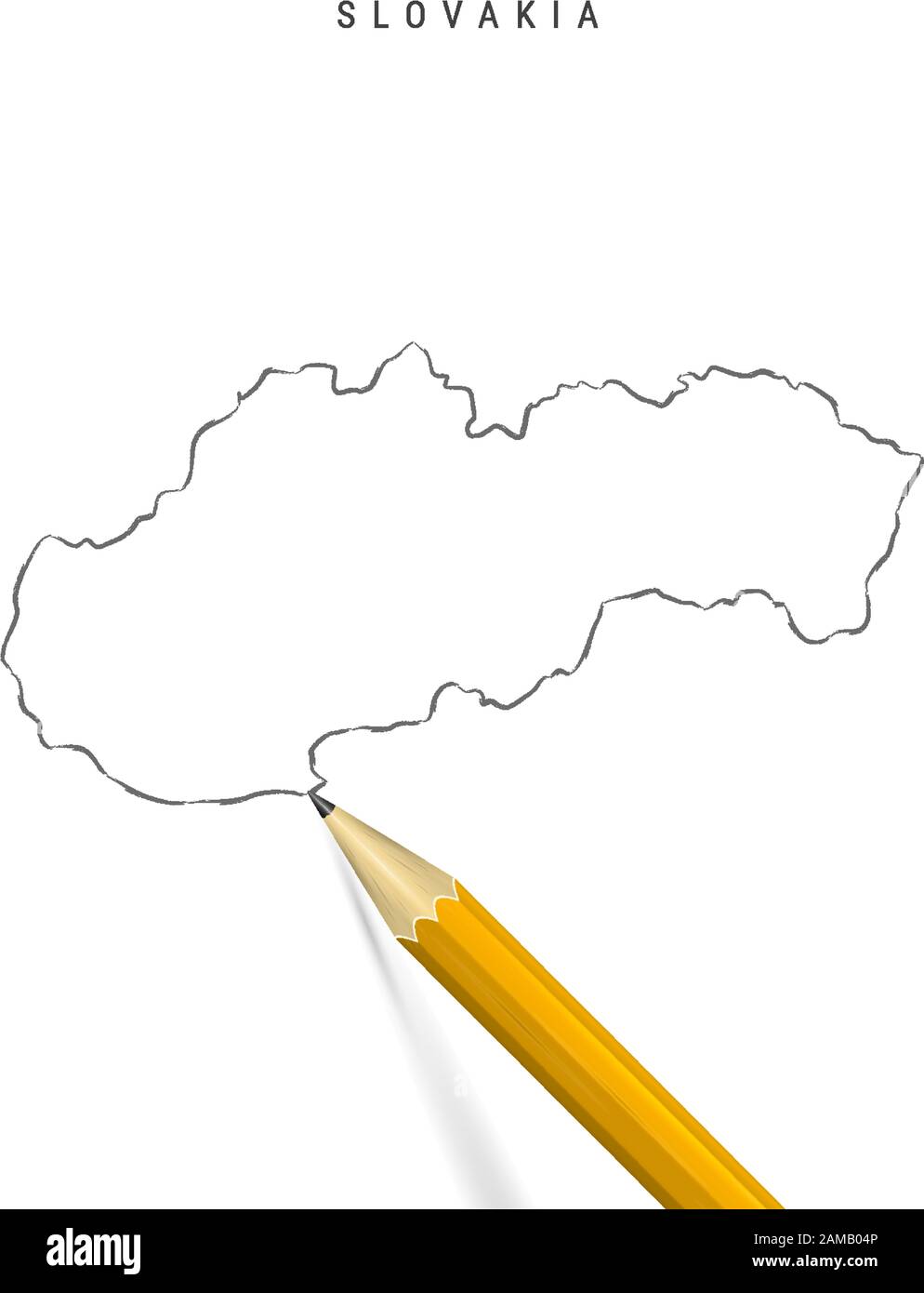 Slovakia sketch outline map isolated on white background. Empty hand ...