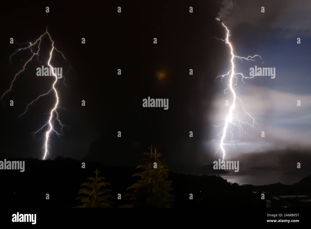 Tagaytay City, Philippines. 12th Jan, 2020. Lightning flashes as the ...