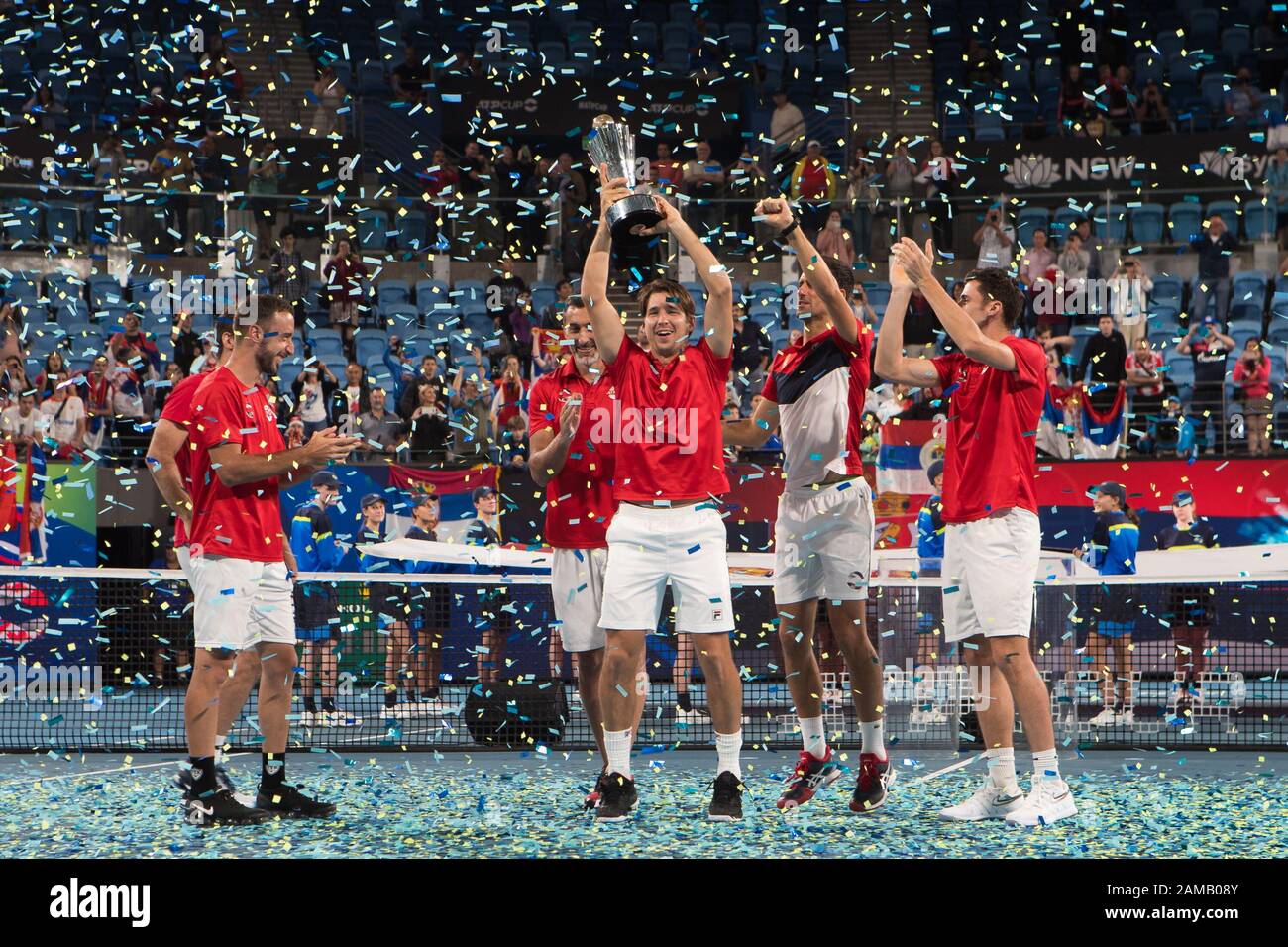 Serbia win the Cup 2-1 against Spain during the 2020 ATP Cup Final at ...