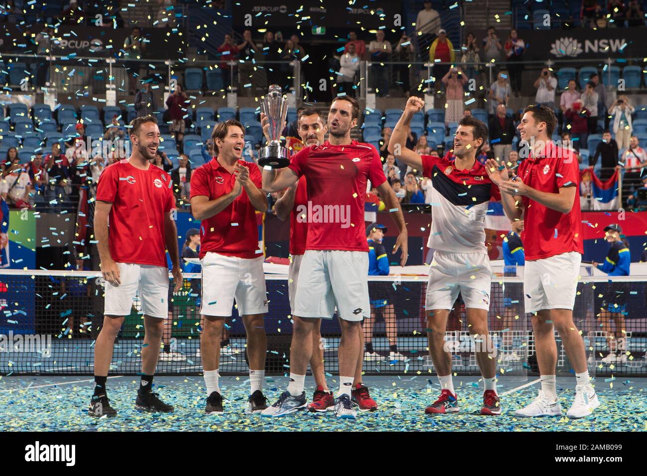 Serbia win the Cup 2-1 against Spain during the 2020 ATP Cup Final at ...