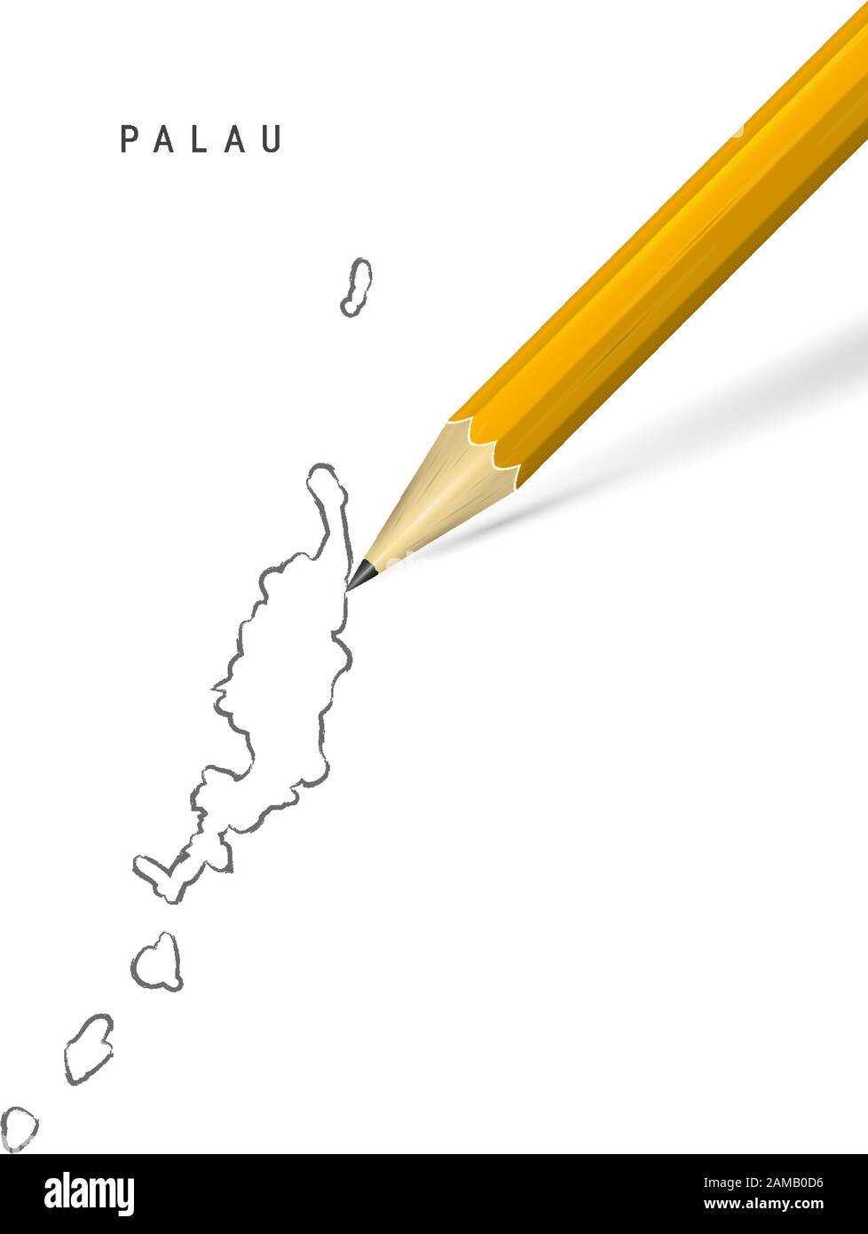 Palau sketch outline map isolated on white background. Empty hand drawn ...