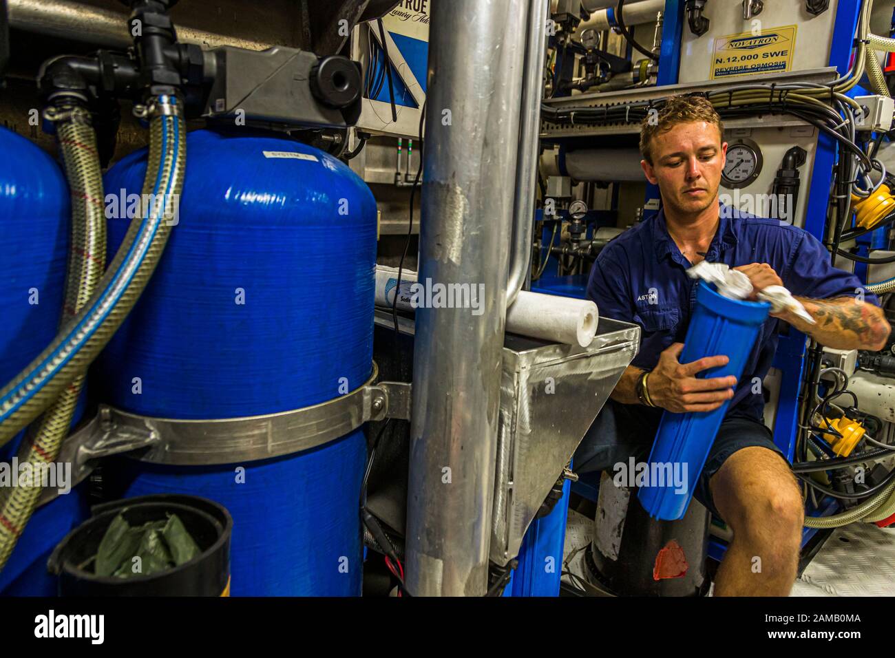 Engine compartment in the Australian luxury expedition ship True North ...