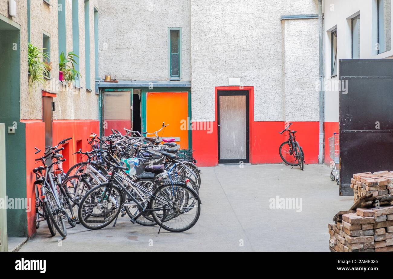 berlin inner courtyard with bicycles Stock Photo - Alamy
