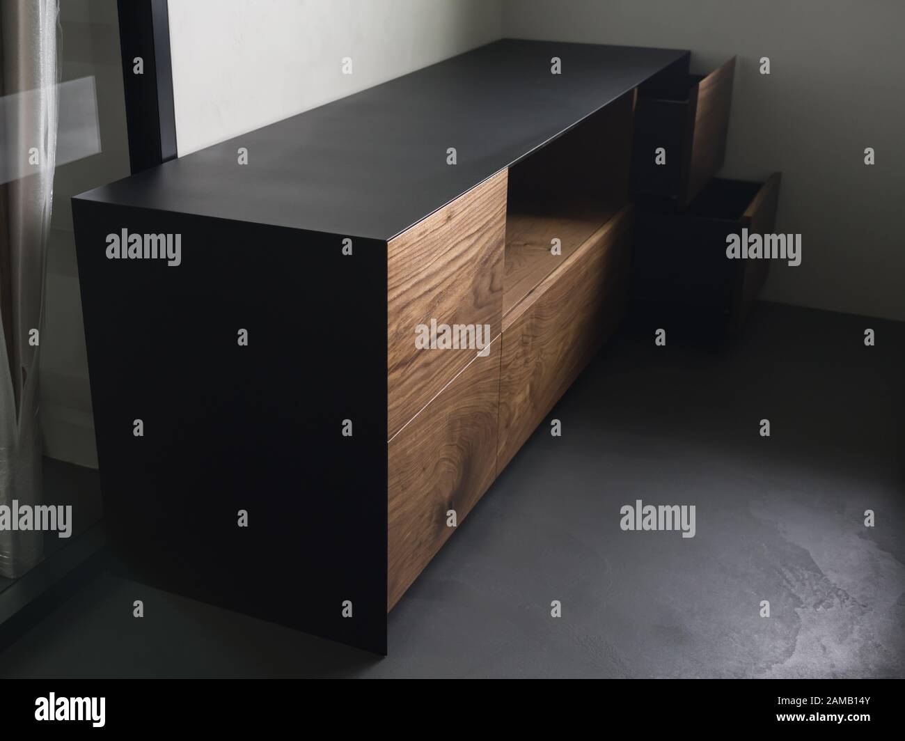 modern tv stand made from walnut and powder coated steel, interior ...