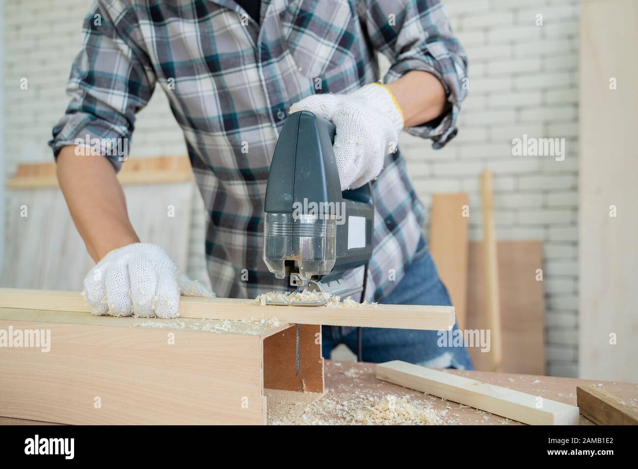 Carpentry is using electrical saws for work Stock Photo - Alamy