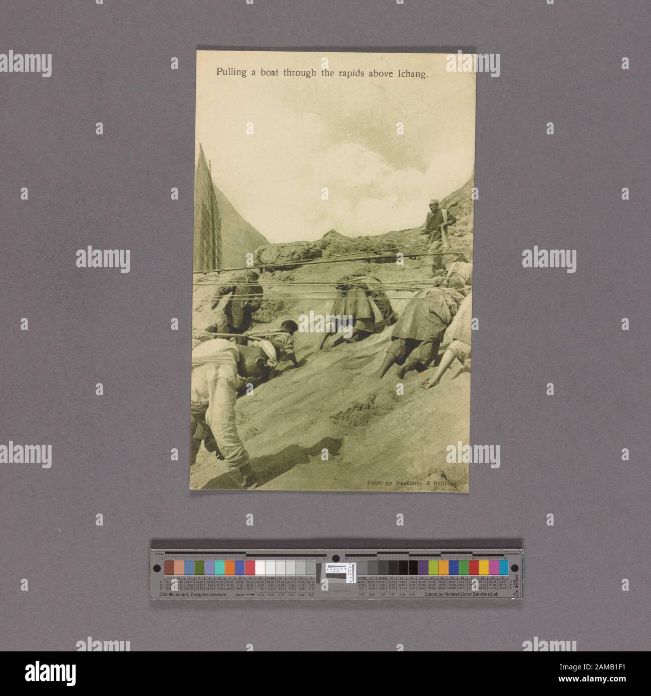 Pulling a boat through the rapids above Ichang Boat trackers manually ...