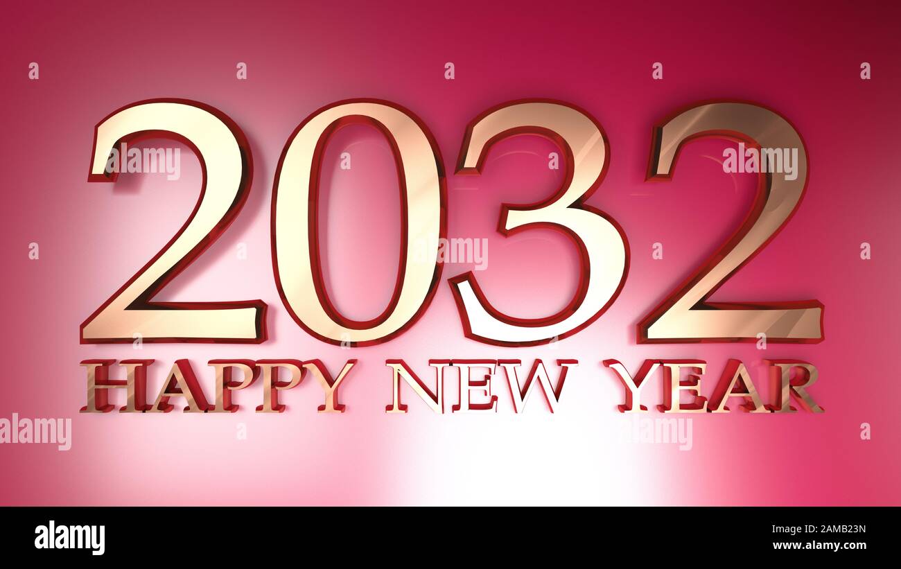 2032 Happy New Year copper write on red background - 3D rendering ... 2032 Happy New Year copper write on red background - 3D rendering ...