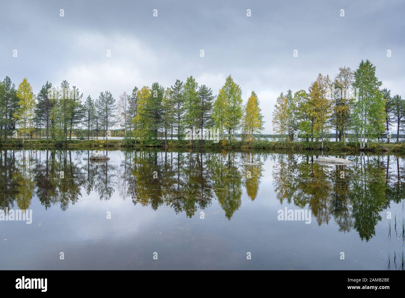 Mountains, forests, lakes view in autumn. Fall colors - ruska time in ...
