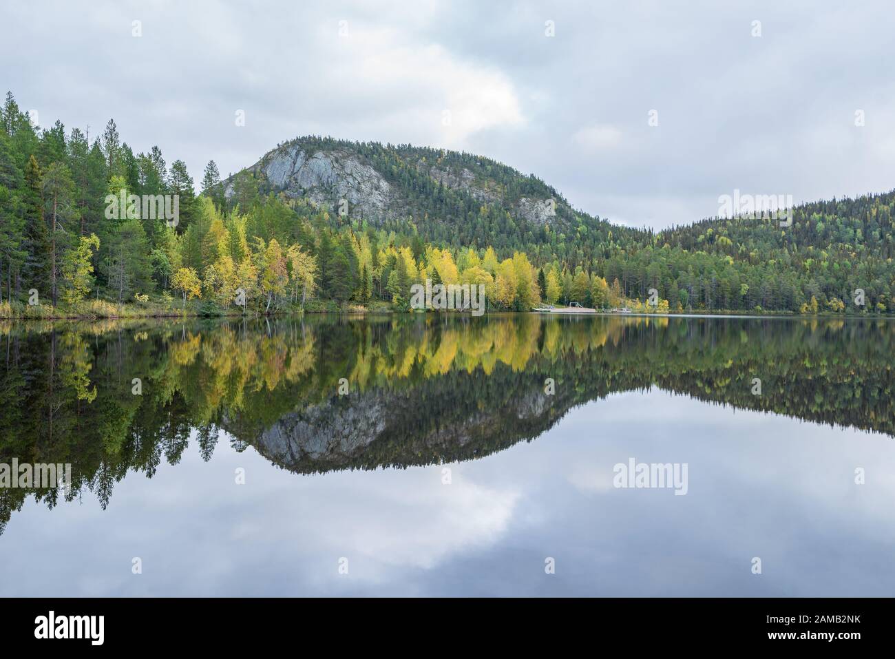 Mountains, forests, lakes view in autumn. Fall colors - ruska time in ...