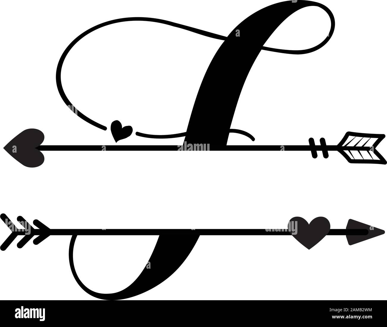Initial F Love Monogram Split Letter Vector Isolated Stock Vector Image