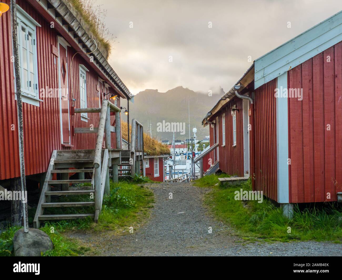 Traditional, red, wooden houses in Reine. Lofoten Norway. Europe Stock ...