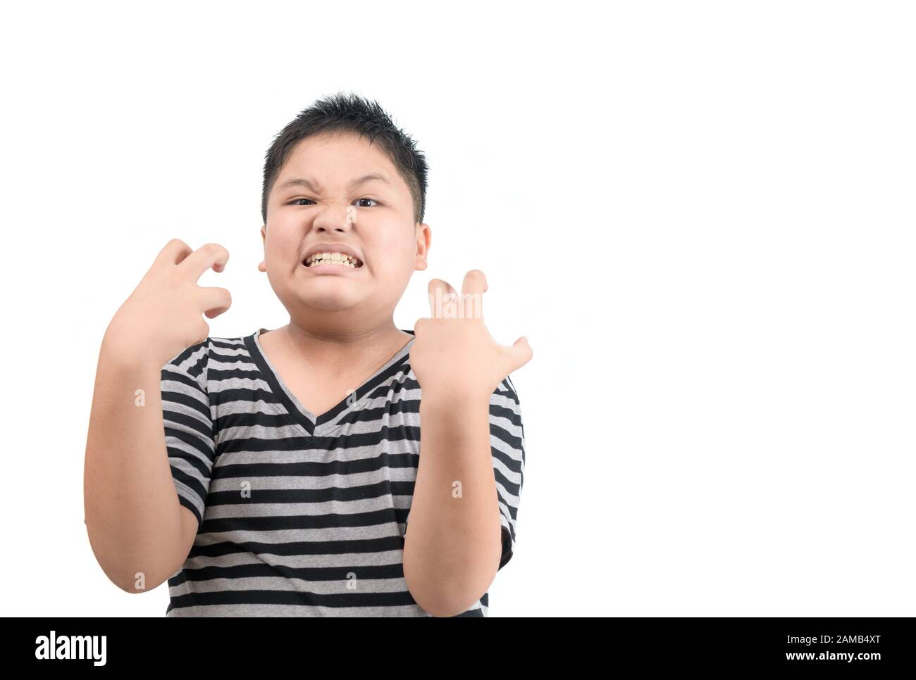 Obese fat boy angry isolated on white background, emotion face concept ...