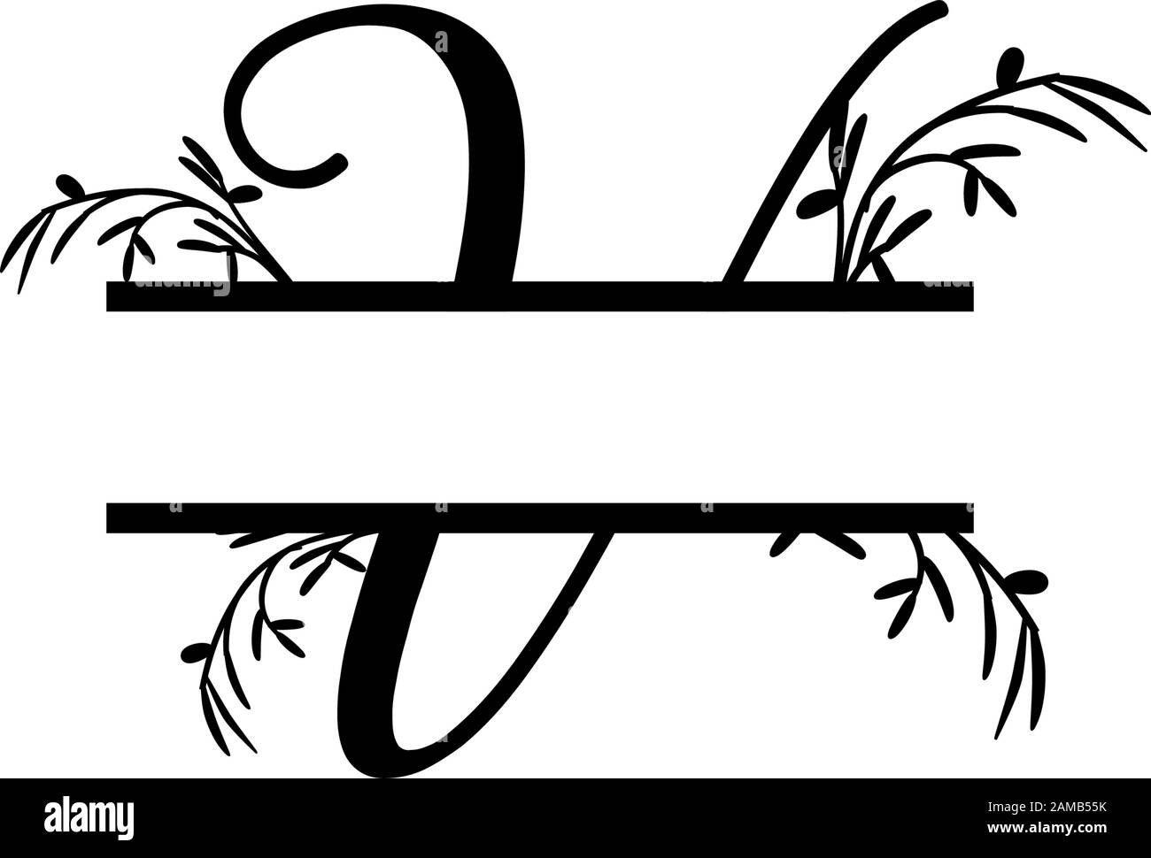 Initial v decorative plant monogram split letter vector Stock Vector ...