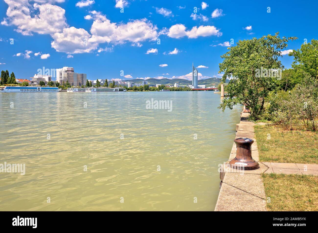 Vienna. Danube river coastline colorful view in Vienna, capital of ...