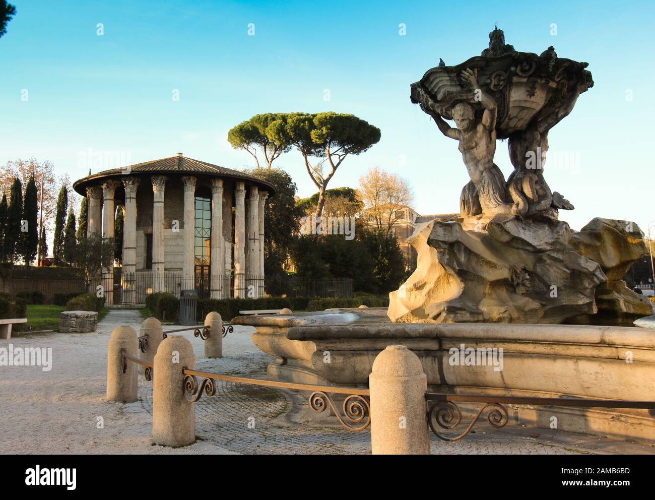 Temple of Hercules Victor and the fountain, ancient edifice located in ...