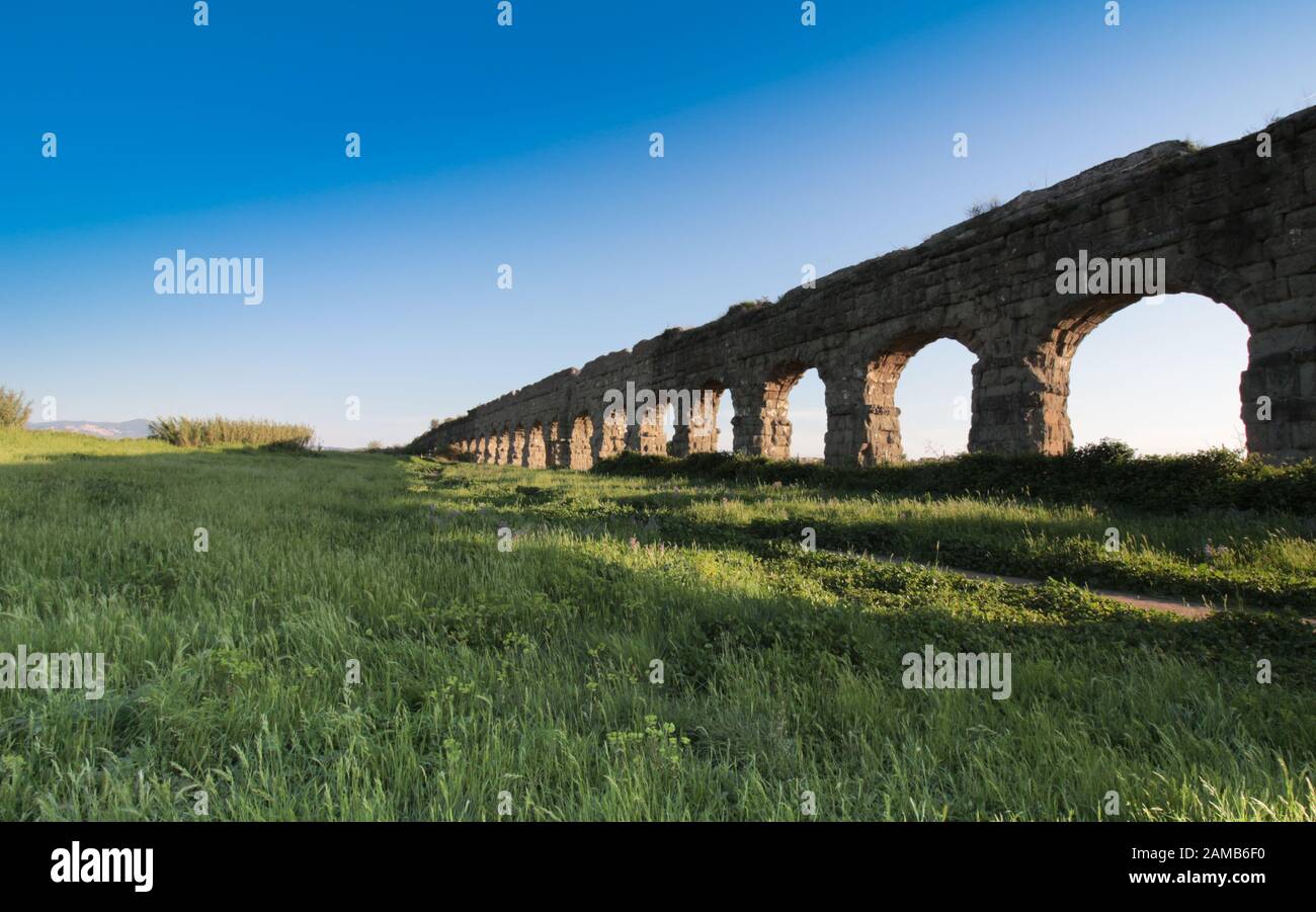 Roman aqueduct Aqua Claudia in the Parco degli Acquedotti public park ...