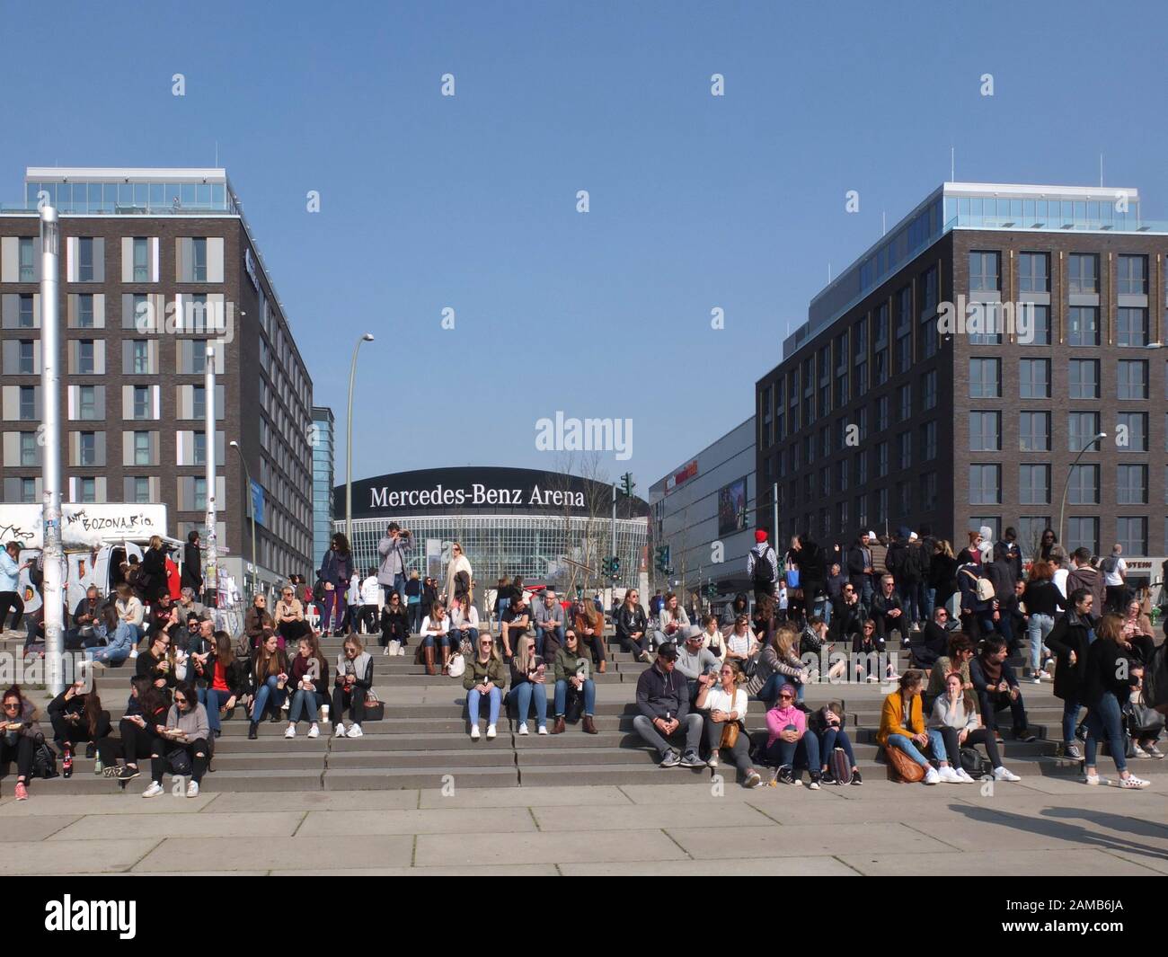 Berlin Mercedes Benz Arena Mercedes square Mühlen Street Stock Photo ...