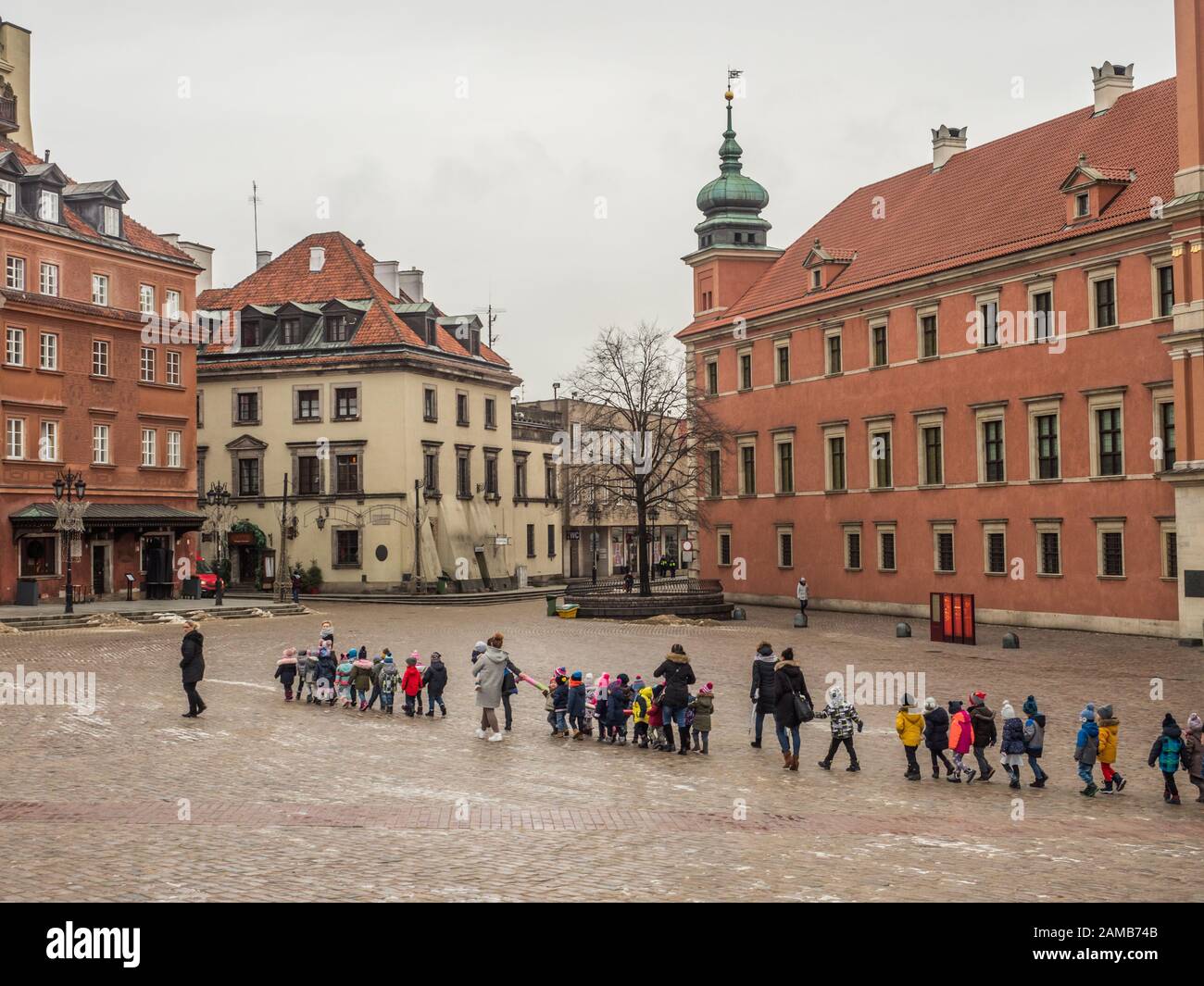 Warsaw, Poland - January 16, 2019: View of Castle Square (Plac Zamkow ...