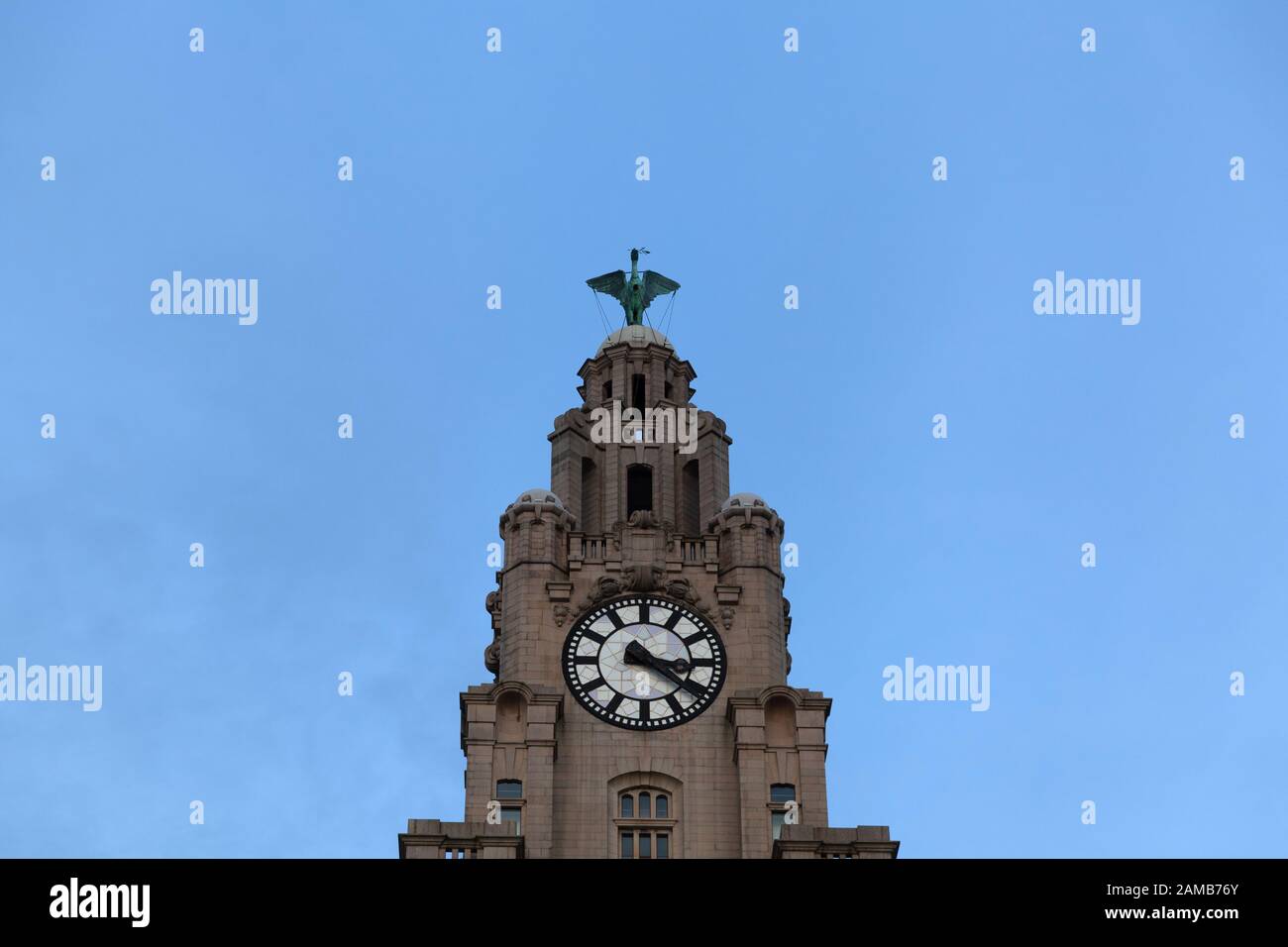 Liverpool, UK - 19 October 2019: Clock tower of Royal Liver Building at ...