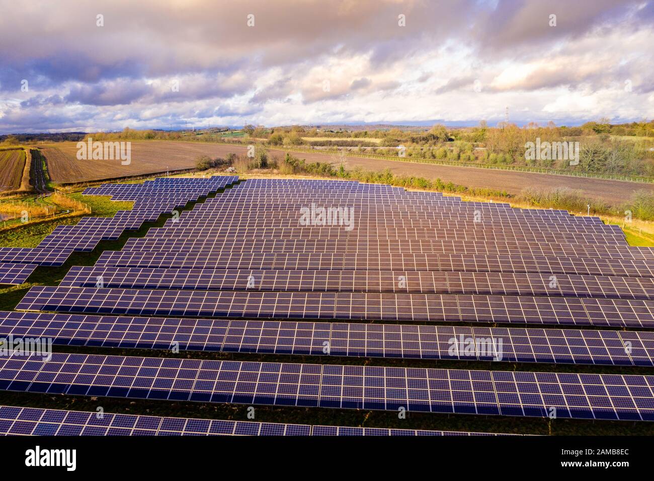 Aerial view of a solar farm in Staffordshire, renewable, sustainable ...