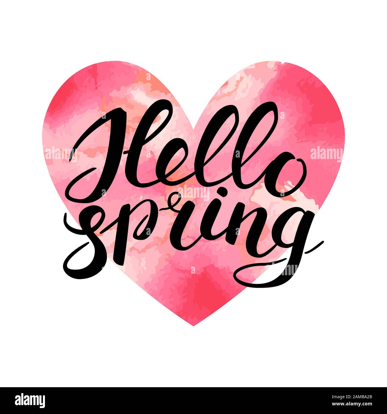 Phrase Hello spring Brush Pen lettering. Handwritten Illustration on ...