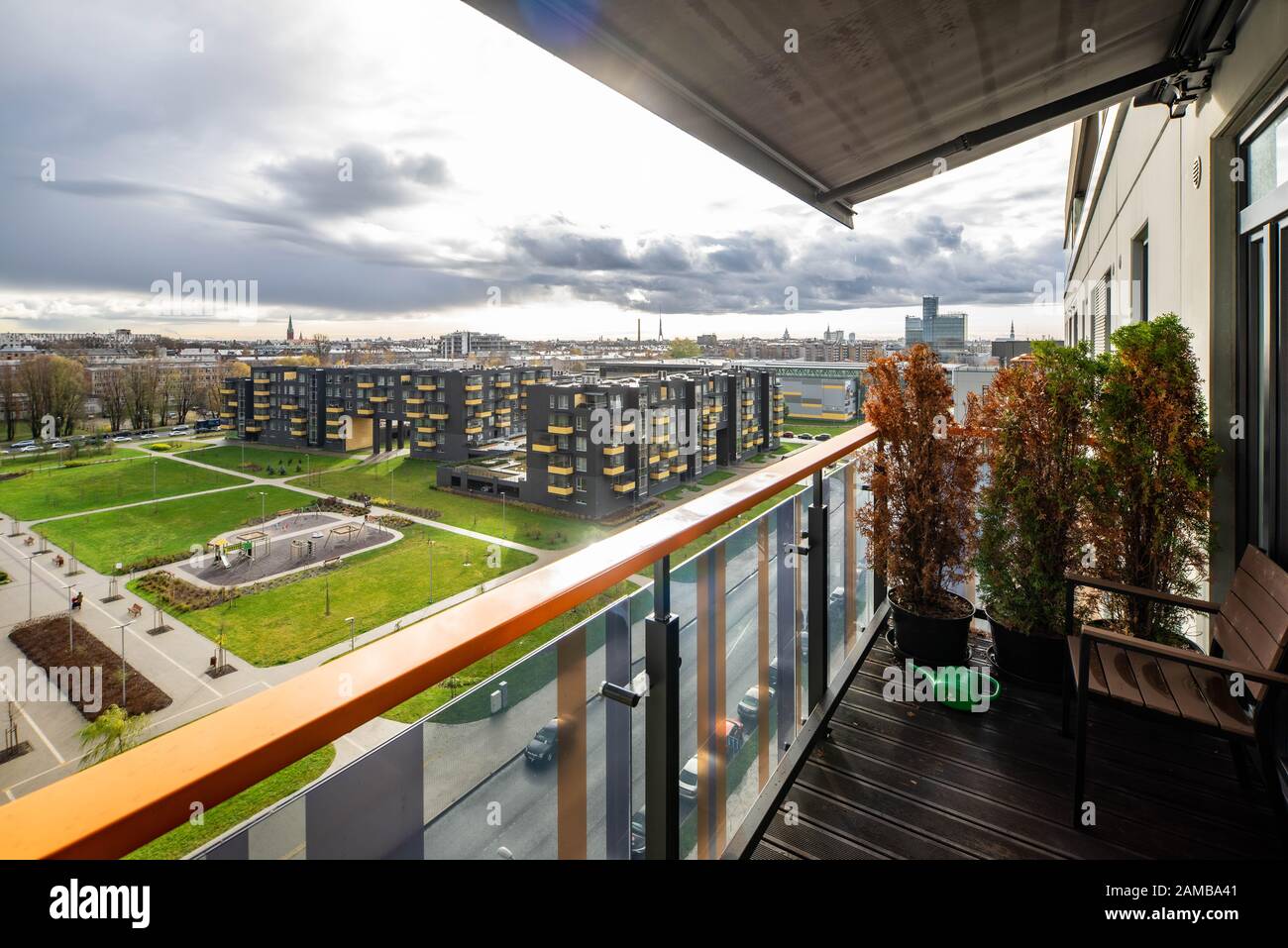 Top view from the balcony of the modern courtyard of the housing ...