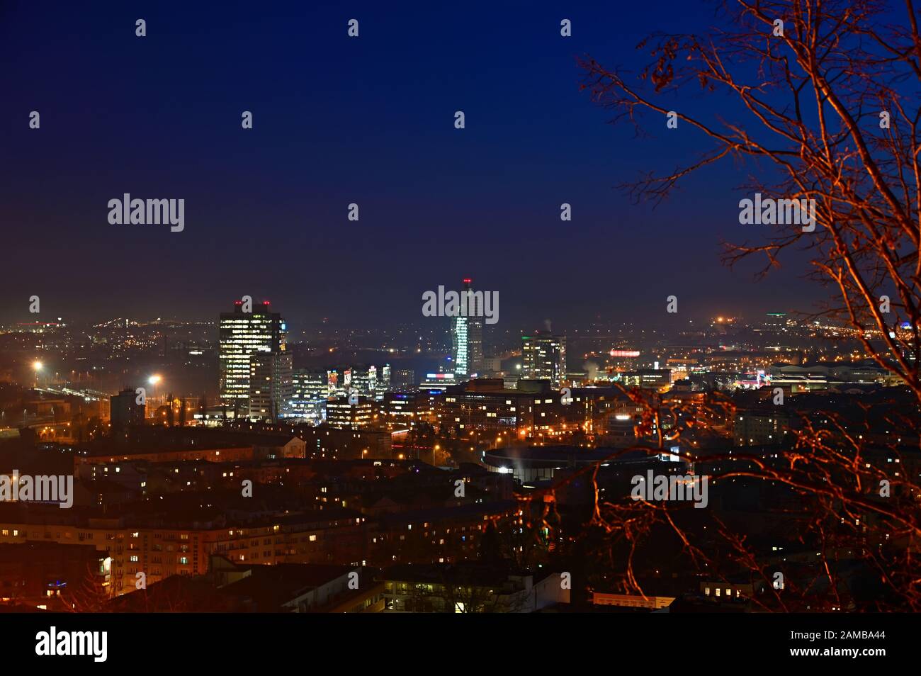 Night photo of city with buildings. Brno - Czech Republic - Europe ...
