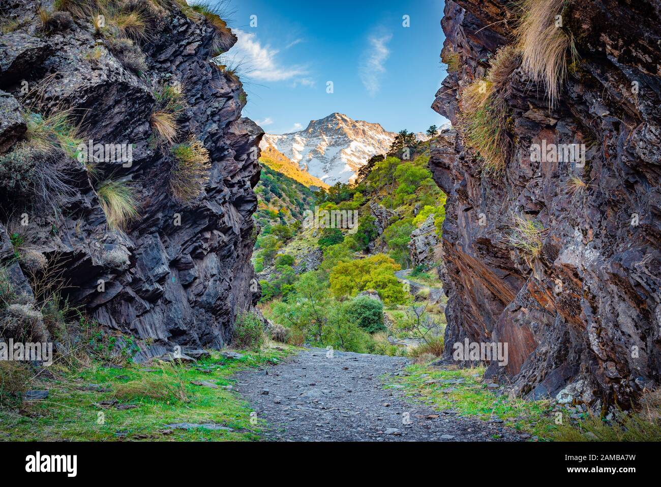 Güéjar-Sierra, Spain - October 27, 2019. Beautiful view from the hiking ...