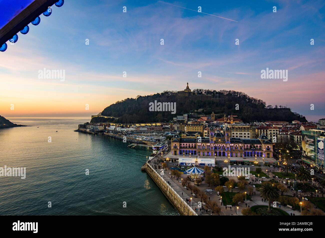 A top view of Donostia San Sebastian lit by winter sunset light Stock ...