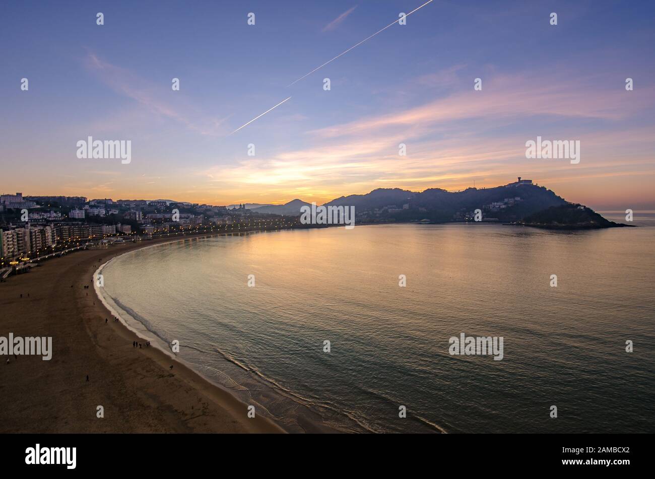 A top view of Donostia San Sebastian lit by winter sunset light Stock ...