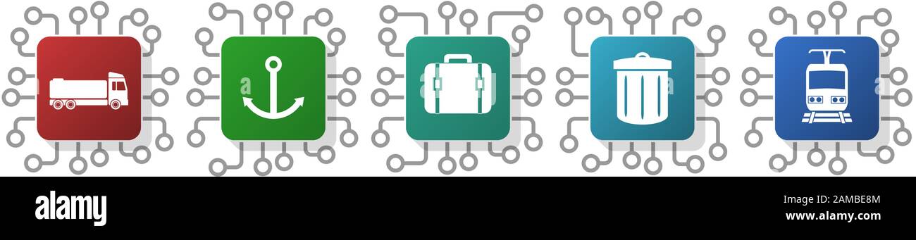 Set of transport, subway, train and truck icons for webdesign and ...