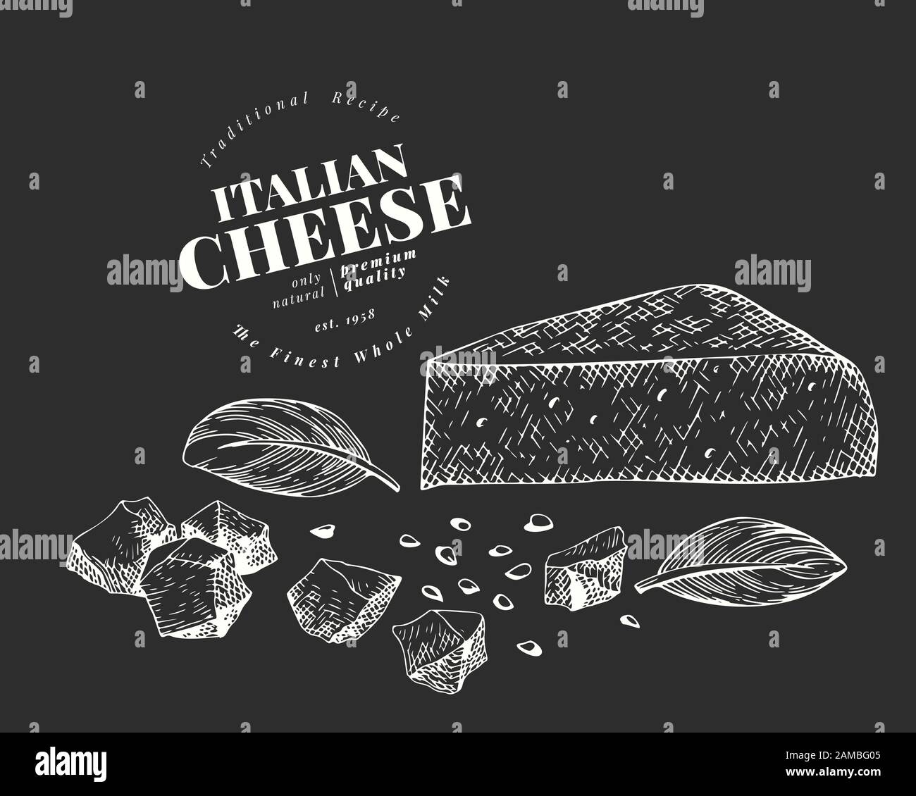 Italian cheese chunk illustration. Hand drawn vector dairy illustration ...