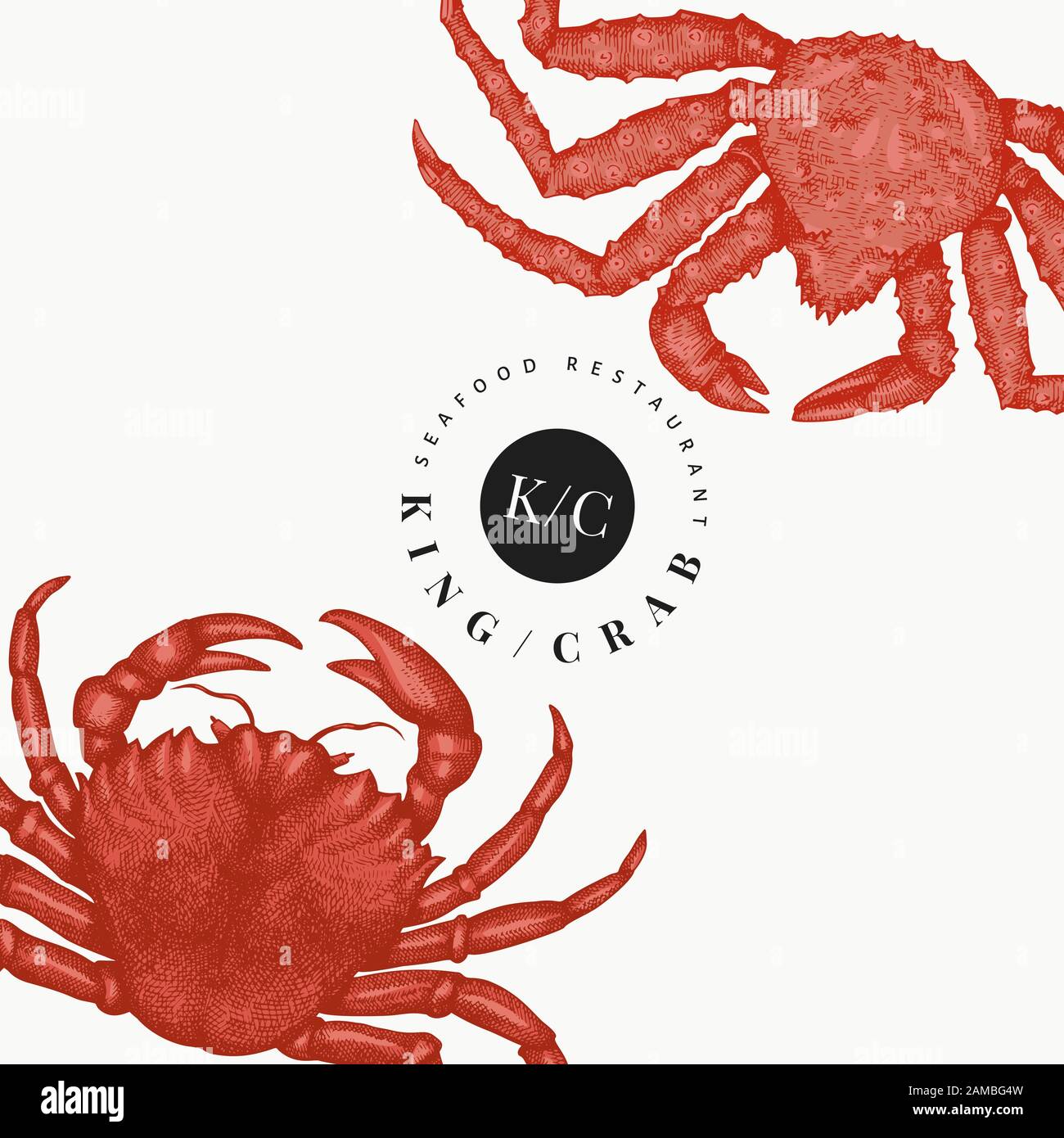 Crab design template. Hand drawn vector seafood illustration. Engraved ...