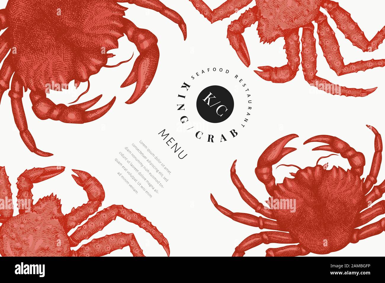 Crab design template. Hand drawn vector seafood illustration. Engraved ...