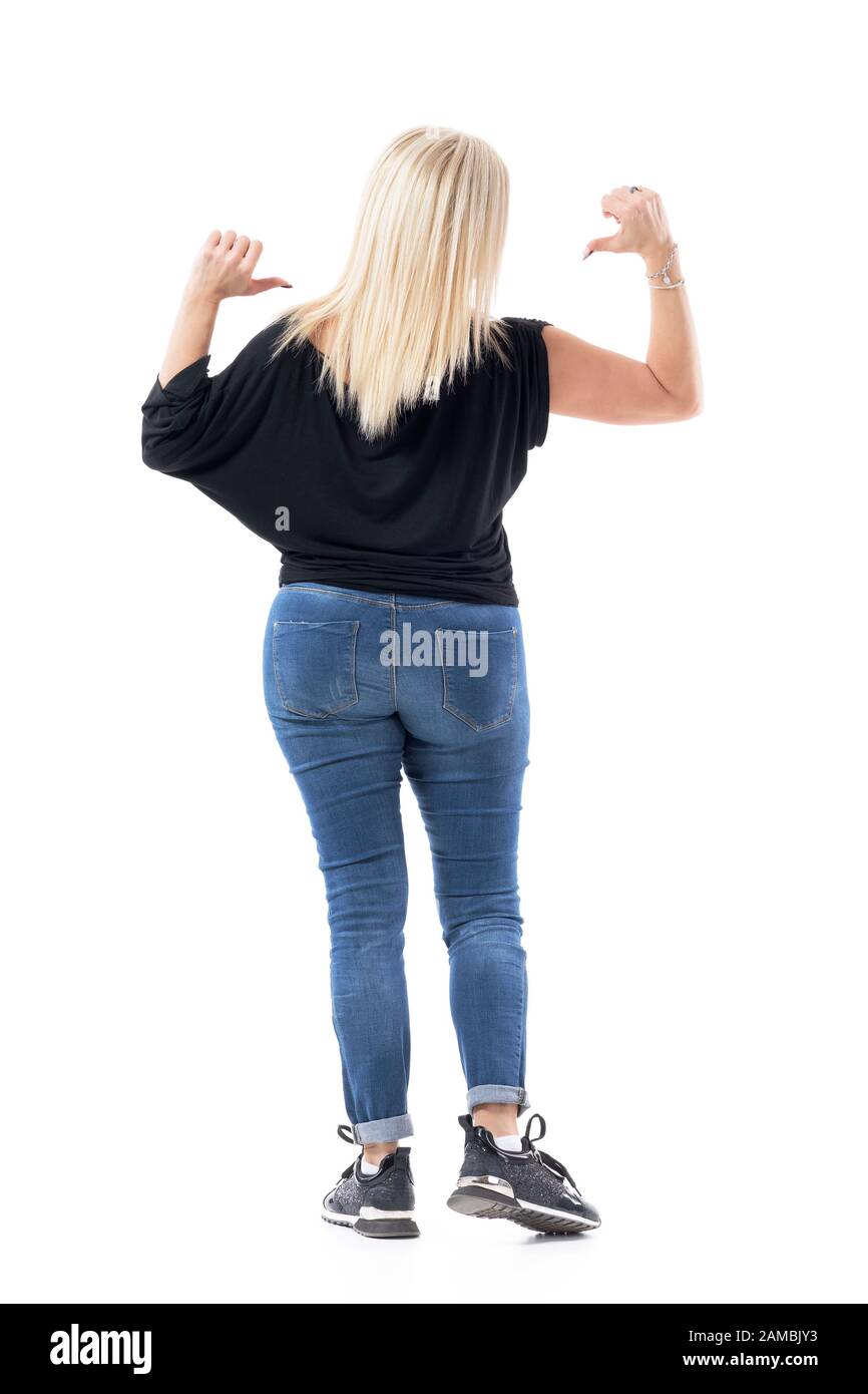 Rear view of unrecognizable blond hair middle age woman showing back of ...