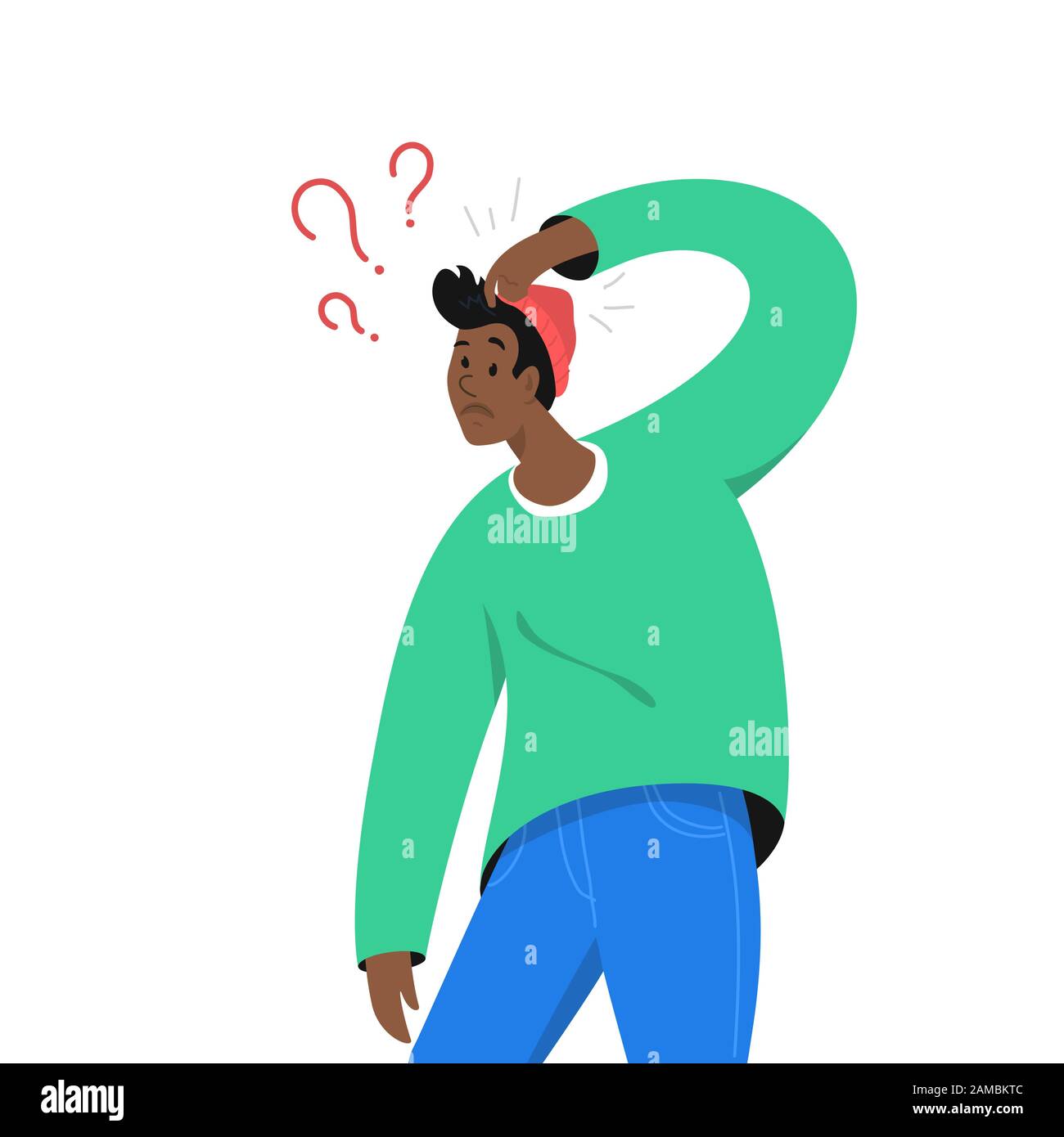 Confused african man need an answer and has some doubt. Vector ...