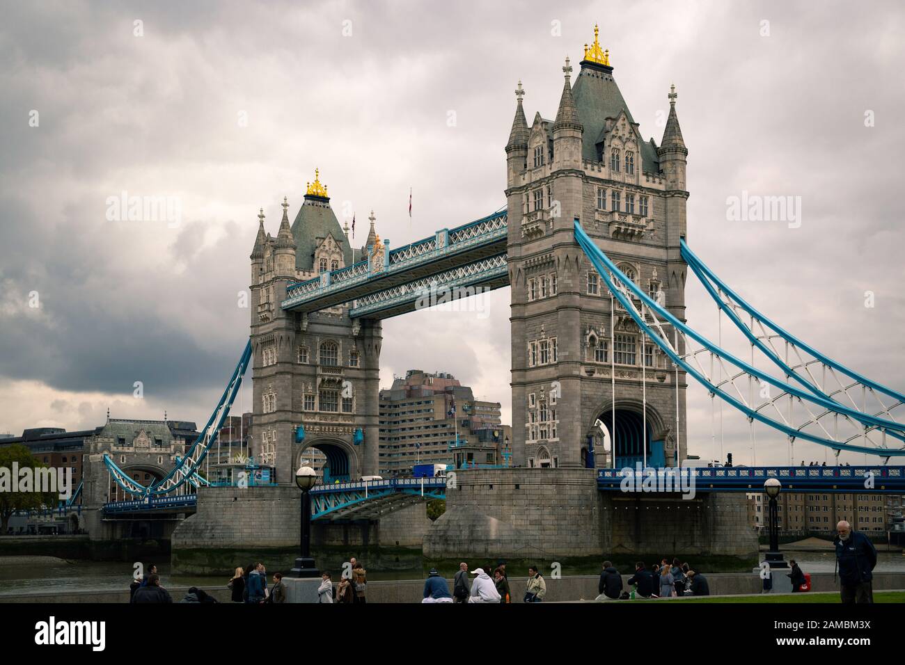 Tower bridge on a cloudy sky background, winter time in England Stock ...