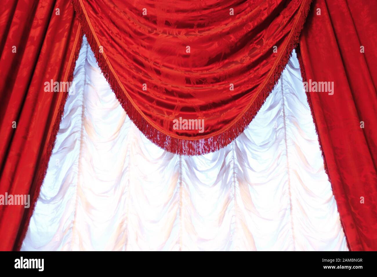 elegant red and white curtains, full frame Stock Photo - Alamy