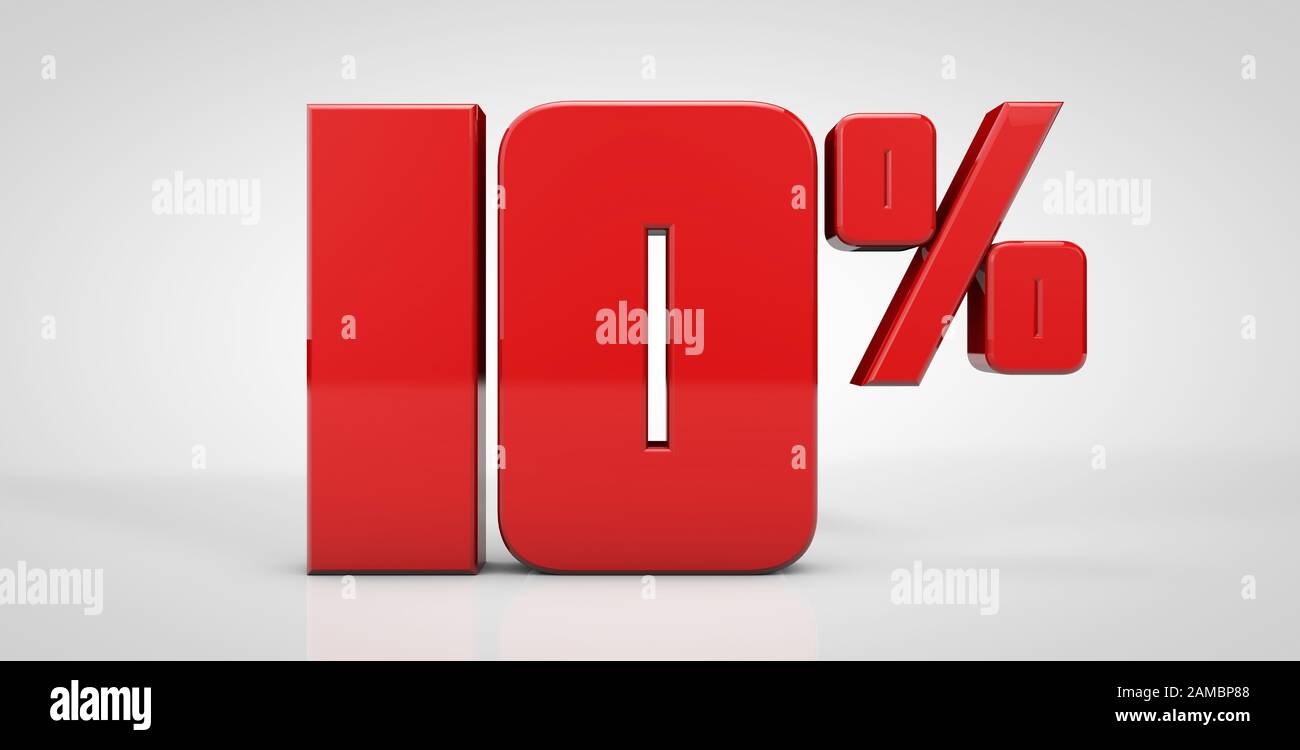 10% red text isolated on white background, 3d render illustration Stock ...