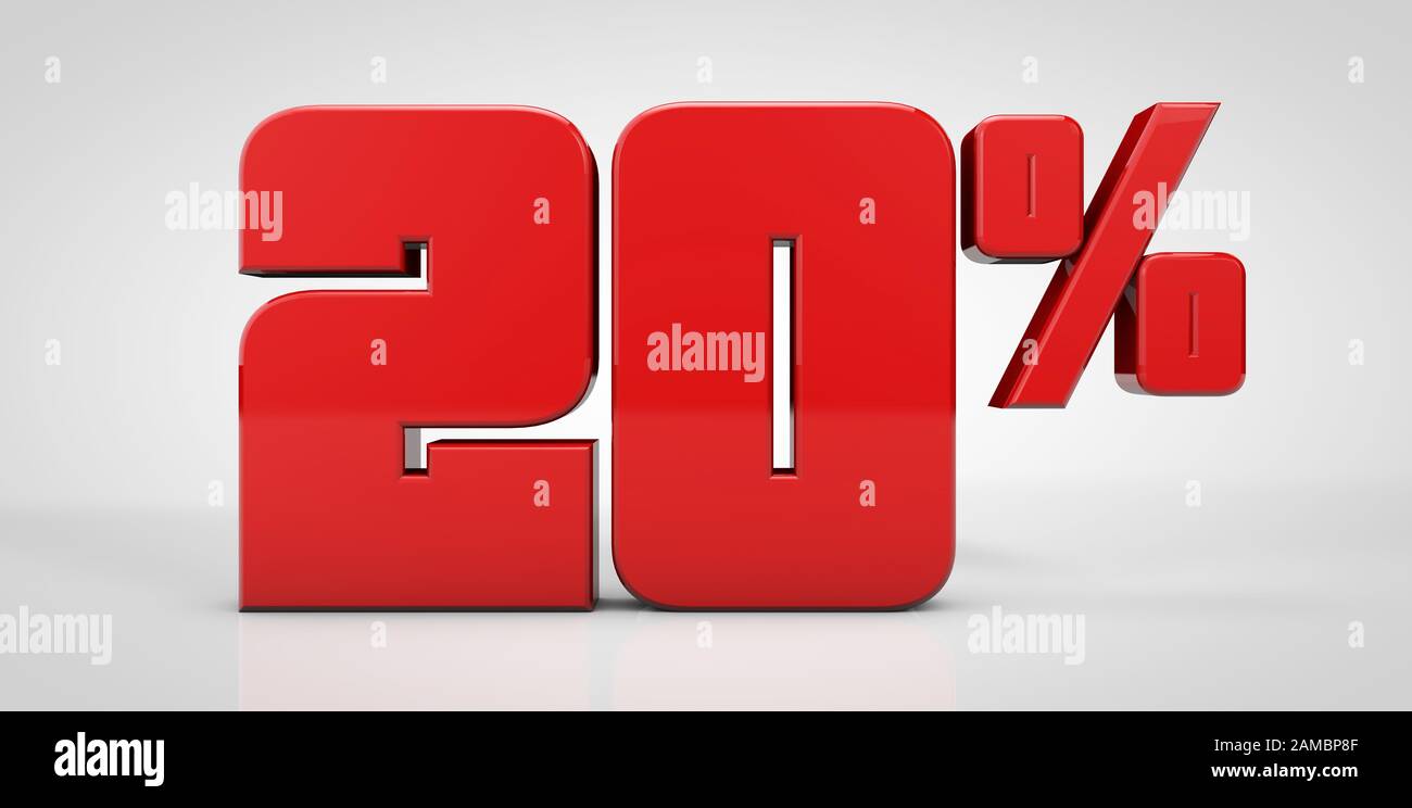 20% red text isolated on white background, 3d render illustration Stock ...