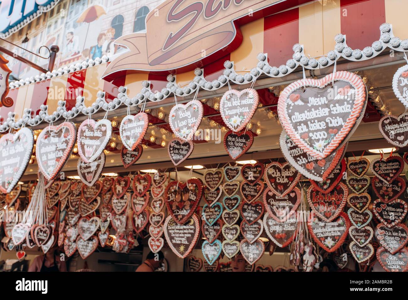 Gingerbread Hearts at the German Christmas Market. Traditional ...