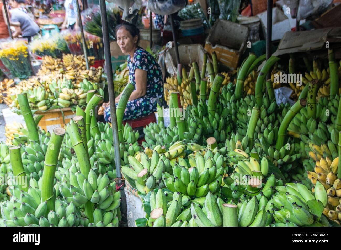At Hue - Vietnam - On august 2019 - woman selling bananas at Dong Ba ...